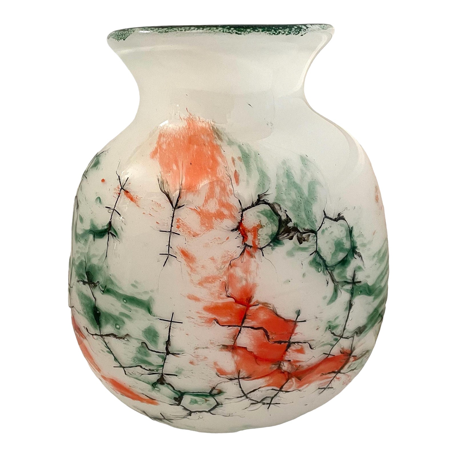 Adam Jablonski Art Glass Vase Inlaid Wire Abstract Patterns.Signed. MCM ...