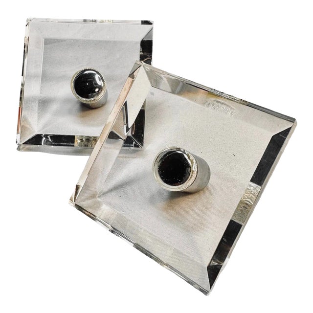 Contemporary Lucite & Chrome Square Knobs, a Pair | Chairish