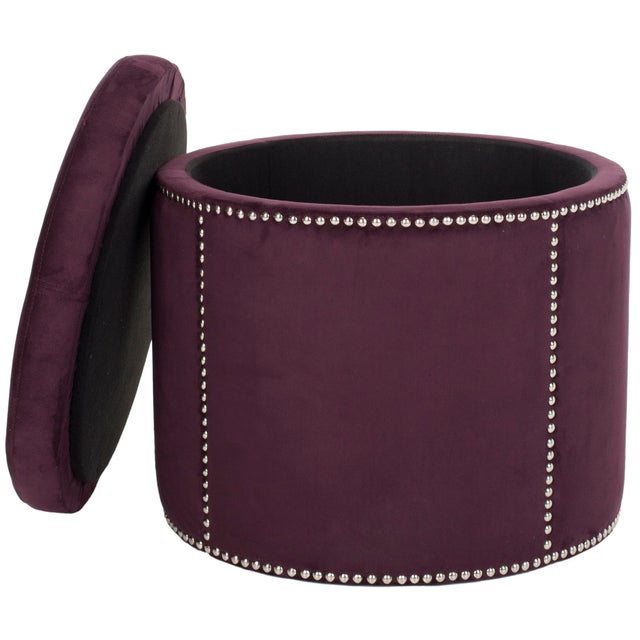 Round Studded Storage Ottoman in Plum | Chairish