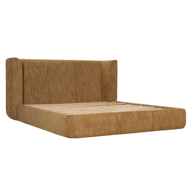 Upholstered Caramel Tuft Eastern King Bed Frame | Chairish