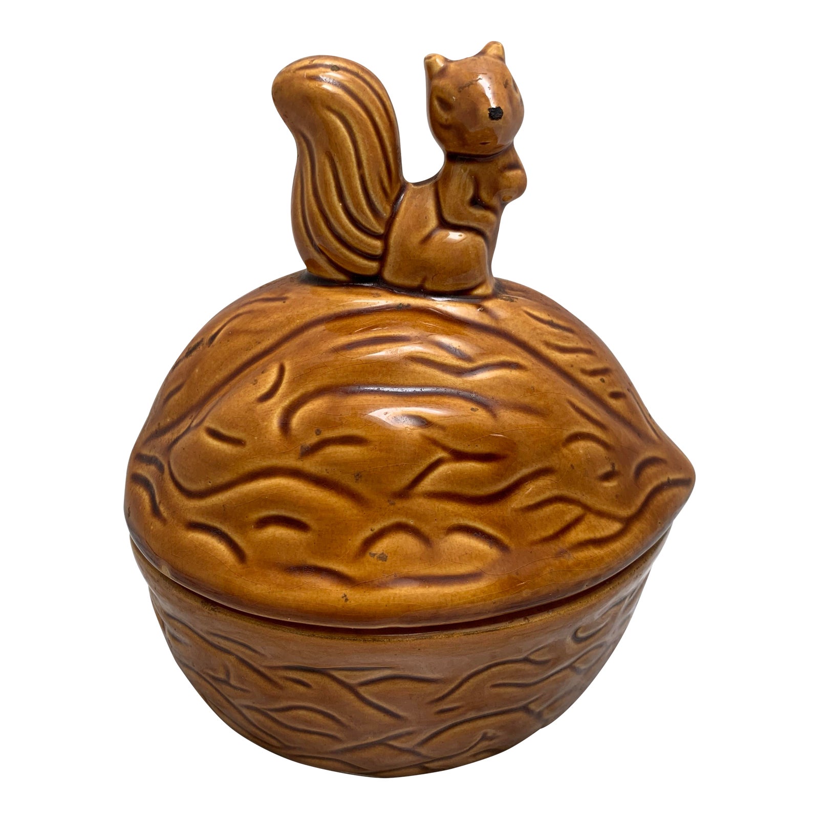 Midcentury Whimsical Ceramic Squirrel Nut Storage Vessel or Canister ...