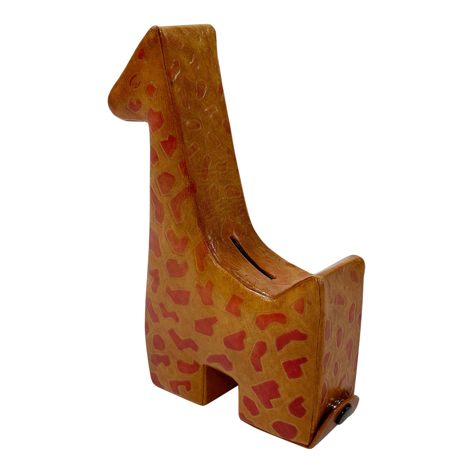 Embossed Leather Giraffe Coin Bank | Chairish