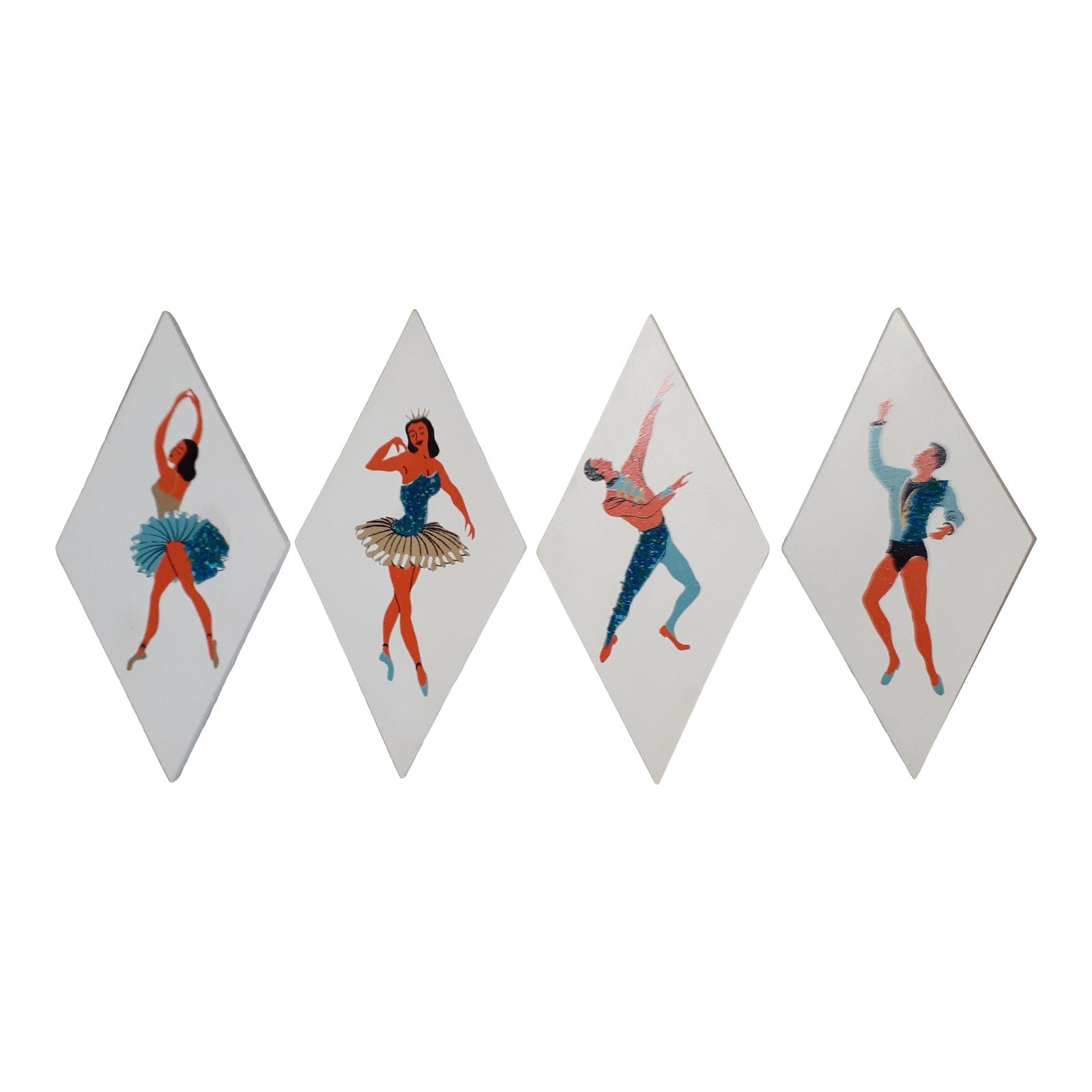 Mid-Century Diamond Dancing Figures 2d Wall Art | Chairish