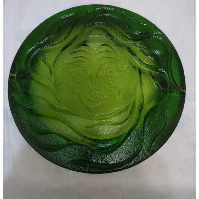 Large Vintage Mid Century Blenko Ashtray With Smiling Sun Face | Chairish