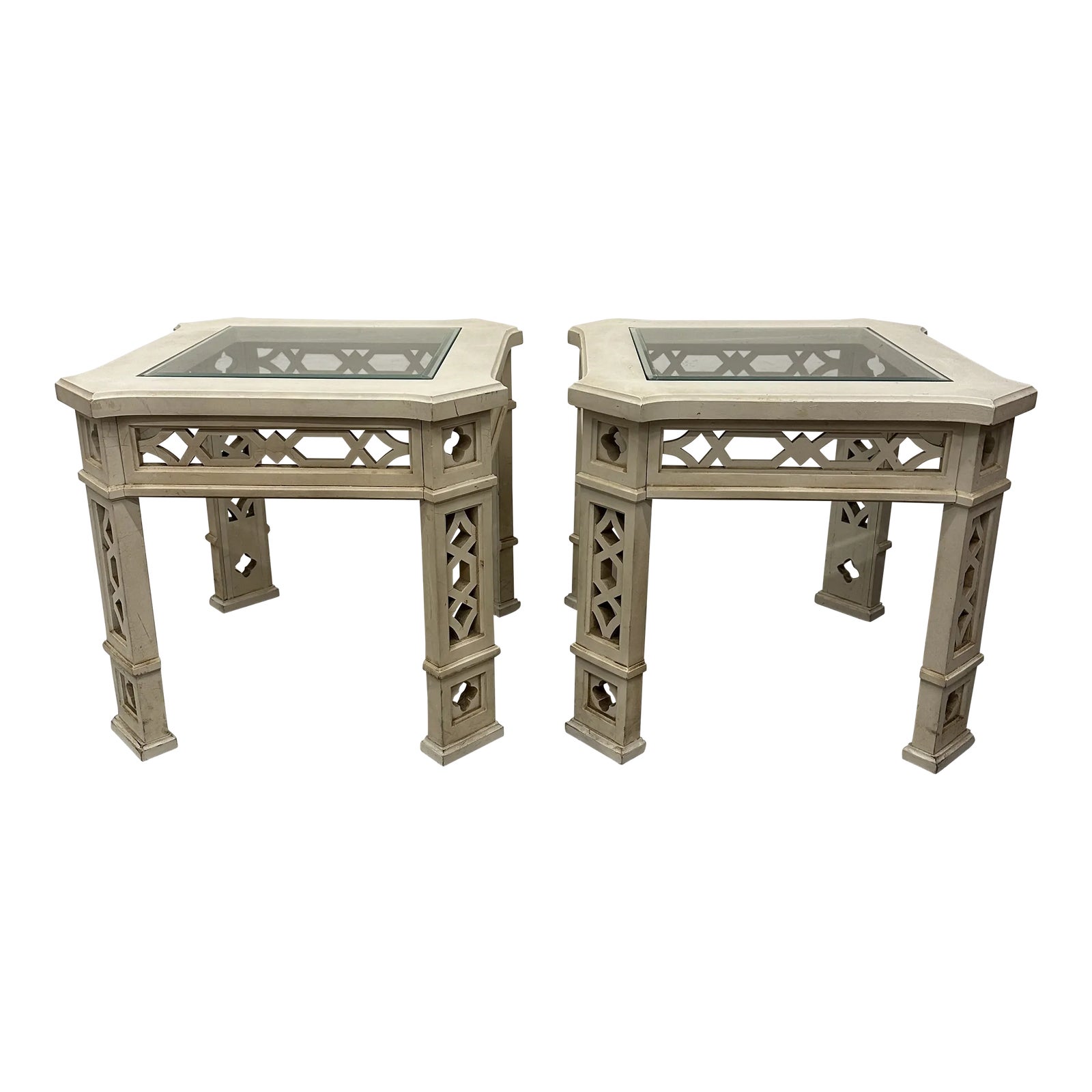 Mid 20th Century Pair of Chinese Chippendale Fretwork Side Tables ...