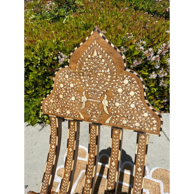 Antique Syrian Moorish Folding Chair with Bone Inlay | Chairish