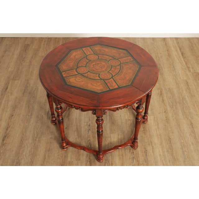 English Style Tooled Leather Round Mahogany Center Table | Chairish