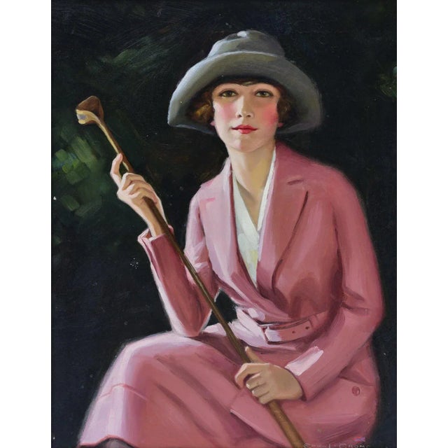 Edna Crompton Oil Portrait Painting, The Lady Golfer, Circa 1930 | Chairish