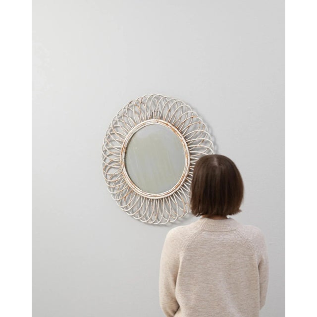 20th Century French Wood White Patinated Mirror | Chairish