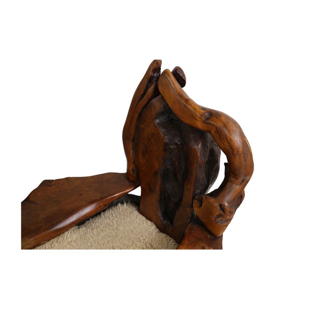 Late 1900s Redwood Burl Chair With Sherpa Seat in Manner of Daryl ...