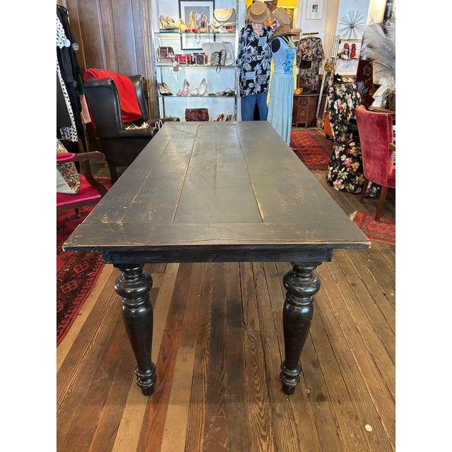 Vintage Naturally Distressed Black Painted Pine Harvest Table Chairish