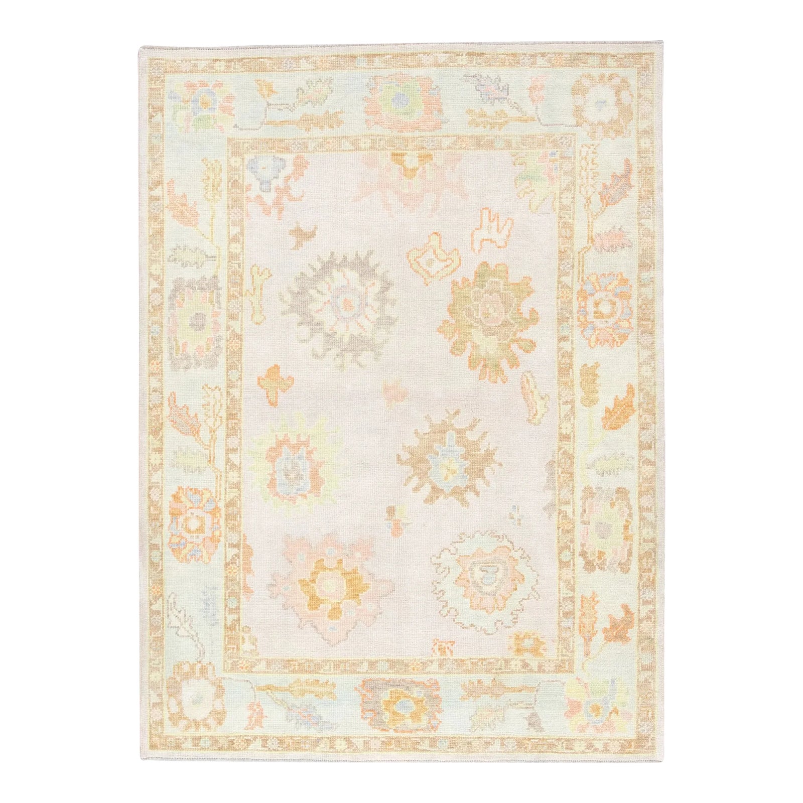 Early 21st Century Pink Multicolor Handwoven Turkish Oushak Rug 4'11" X ...