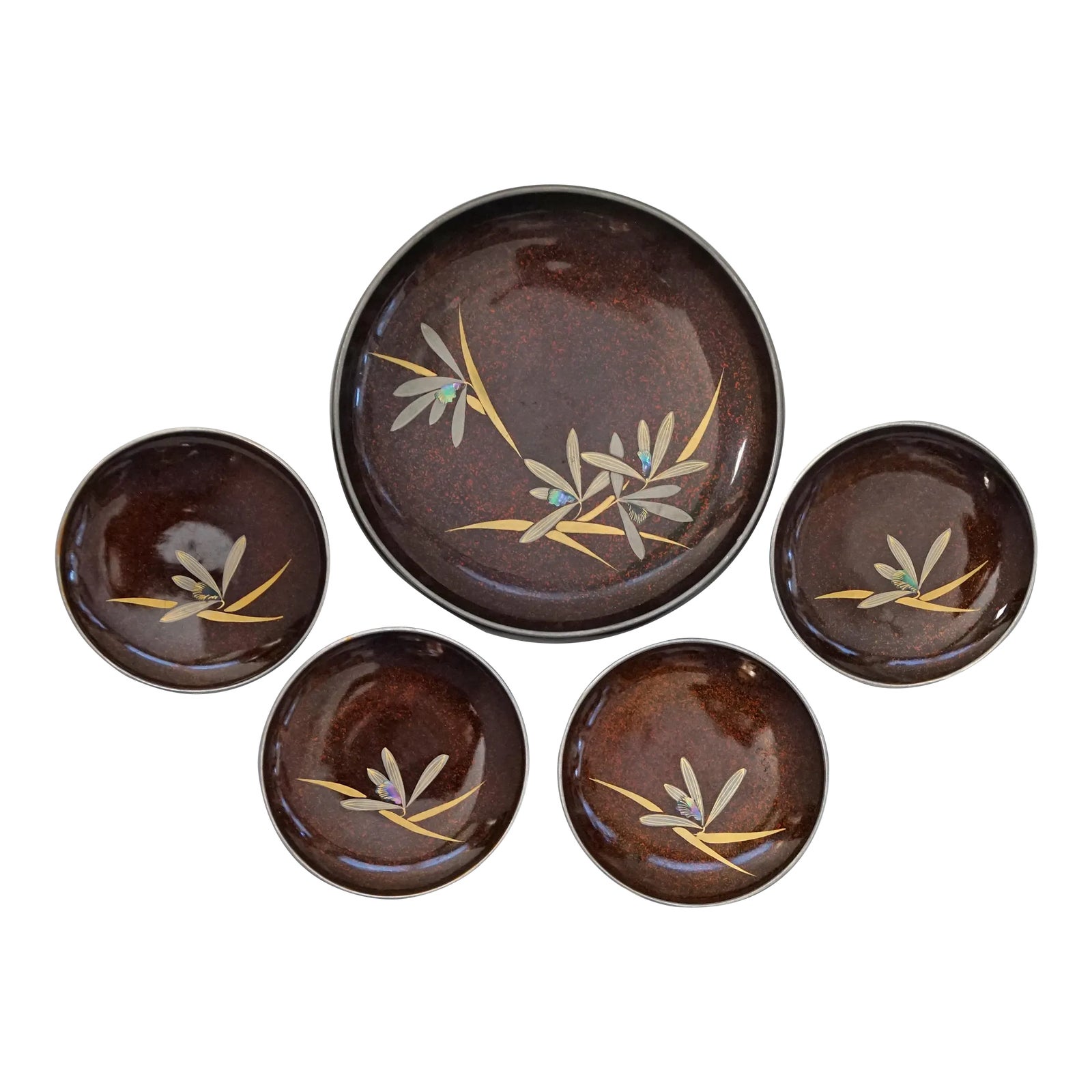 Vintage Japanese Nashiji Lacquer Set With Serving Bowl and Plates Set ...