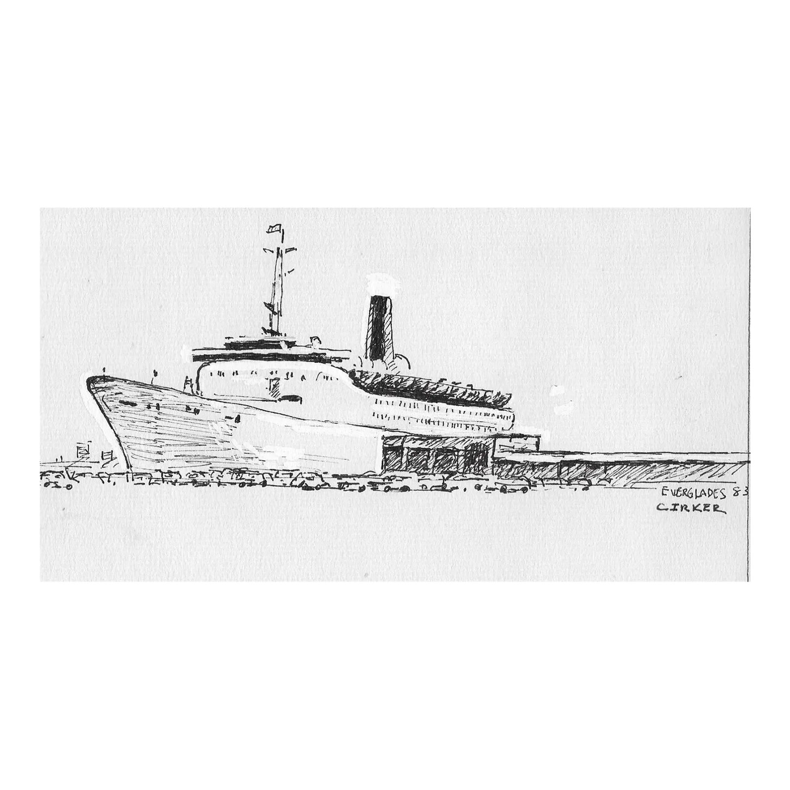 1983 Hayward Cirker Everglades Cruise Ship Drawing | Chairish