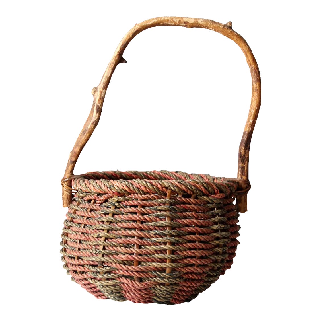 Vintage Rustic Woven Handle Basket | Chairish