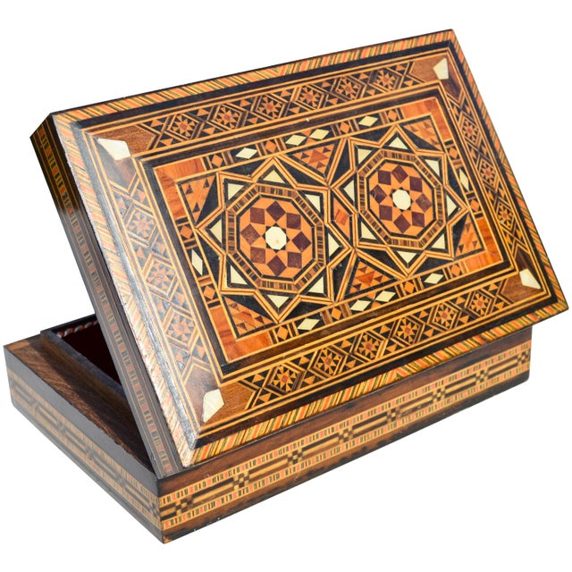 Mid 20th Century Syrian Marquetry-Inlaid Moorish Box | Chairish