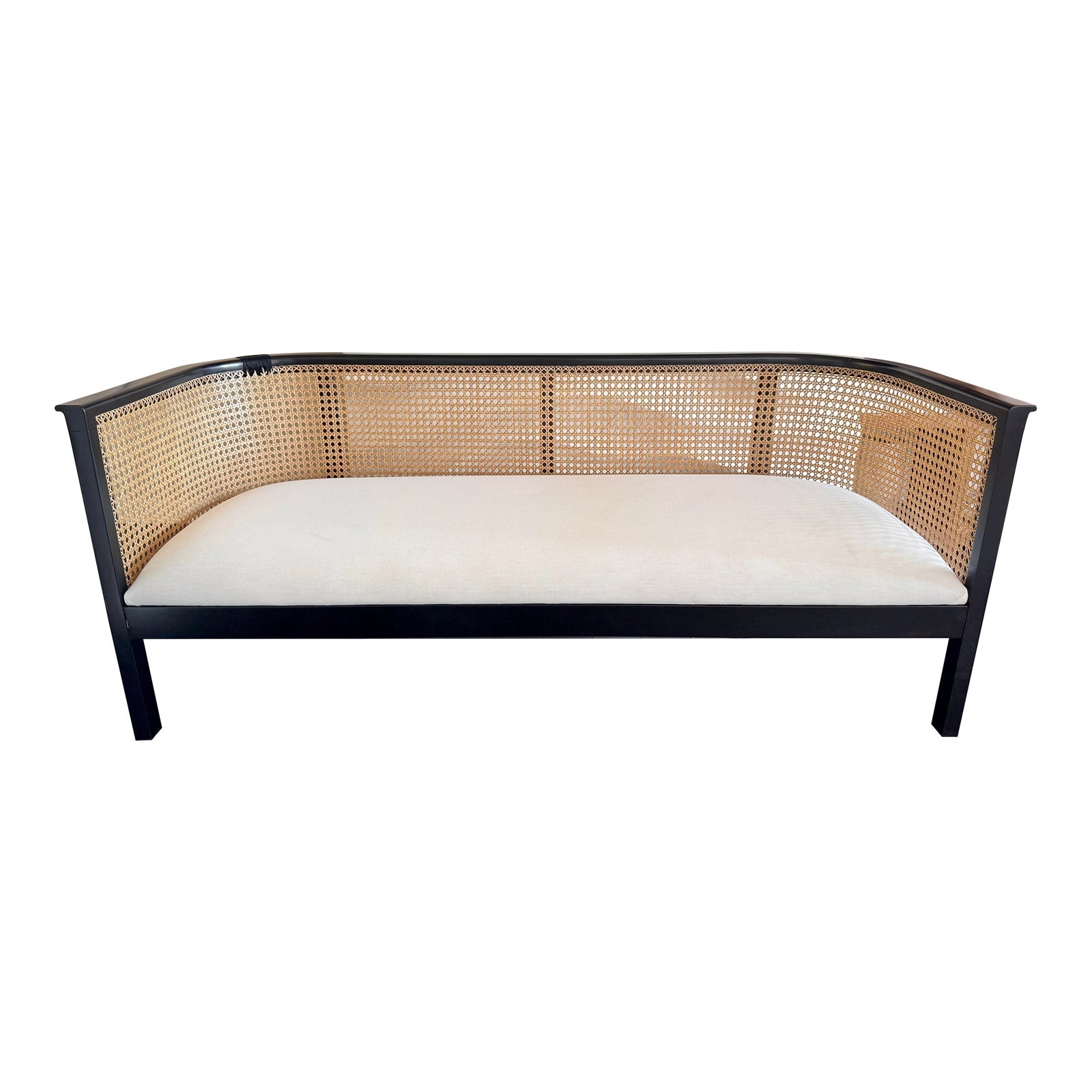 Modern Organic Curved Back Arch Shaped Cane Indoor/Outdoor Patio Sofa ...