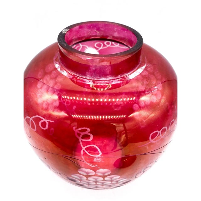Vintage Cut to Clear Ruby Red Flashed Glass Ginger Jar- Grape Vine ...