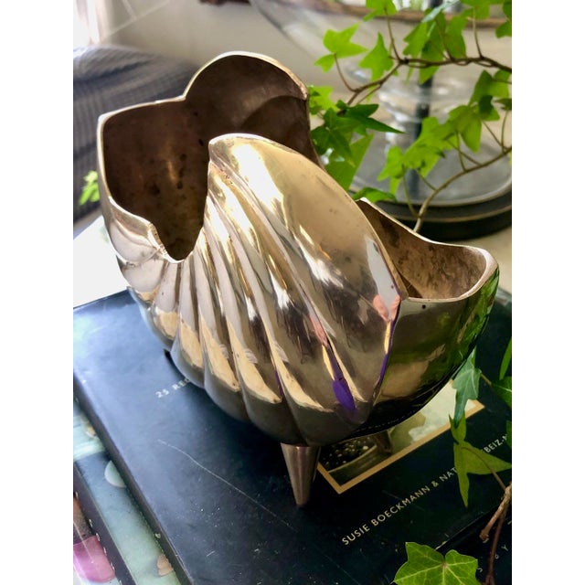 Vintage Brass Sea Shell Nautilus Footed Planter | Chairish