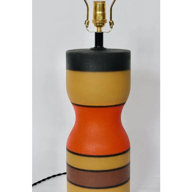 1960s Bright Banded Pottery Table Lamps in the Manner of Bruno Gambone ...