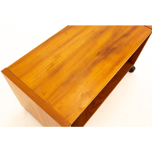 Mid Century Teak Rolling Record Storage Media Console | Chairish