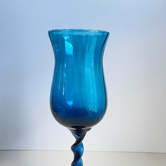 Mid Century Modern 1960s Empoli Italian Art Glass Compote Vase Teal