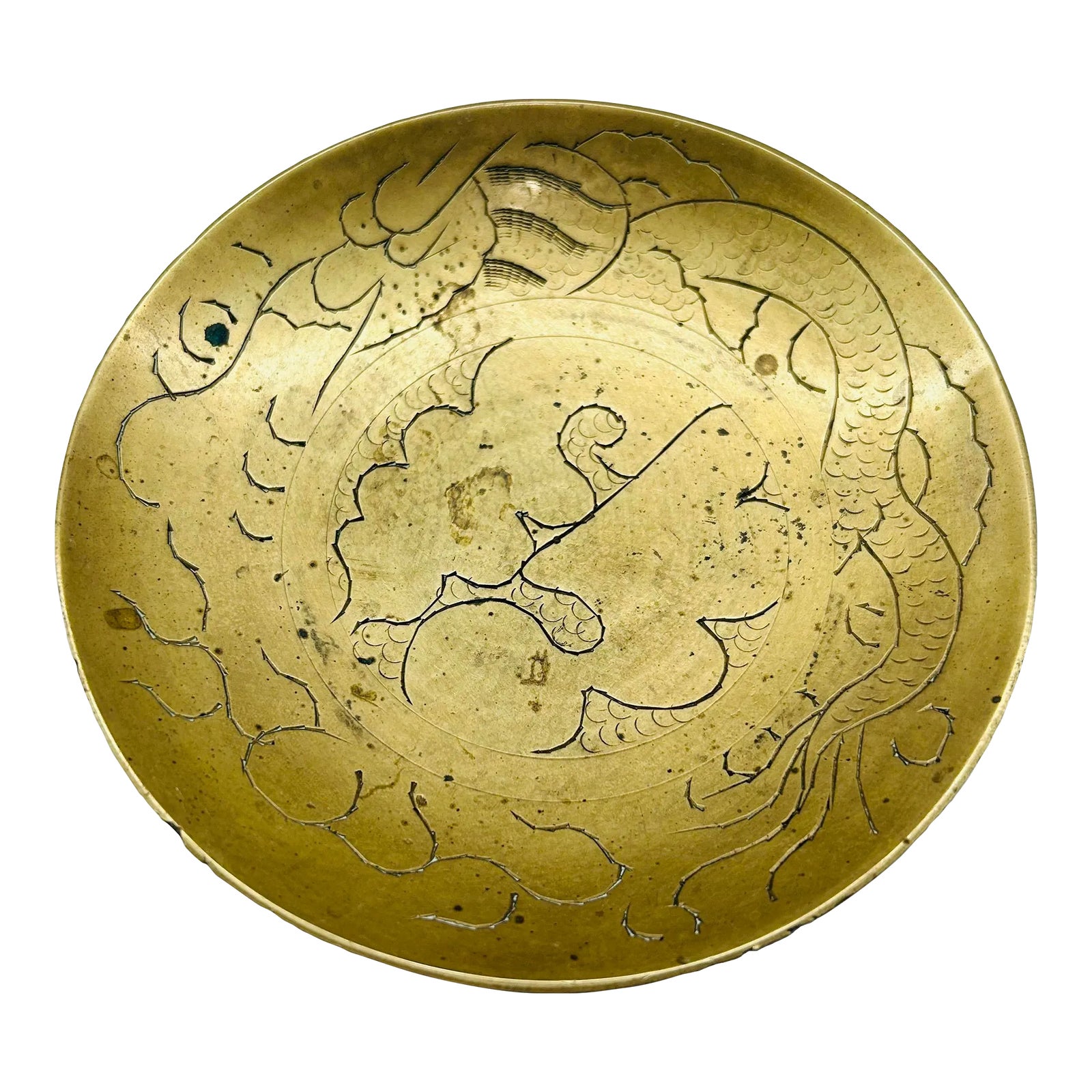 Small Vintage Chinoiserie Brass Dish | Chairish