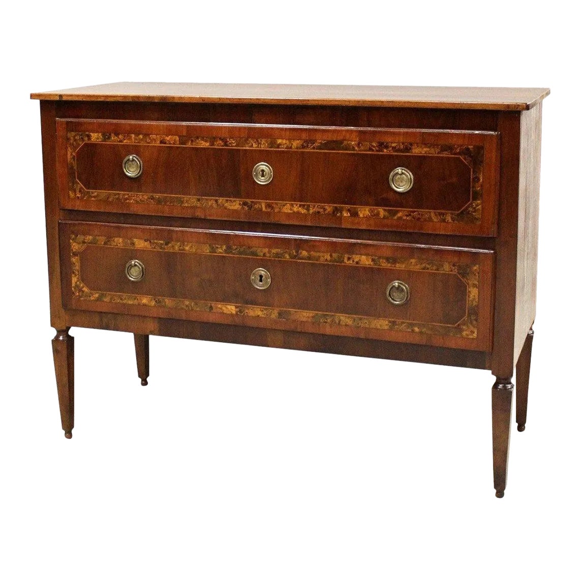 18th Century Italian Walnut Two Drawer Commode with Tapered Legs | Chairish