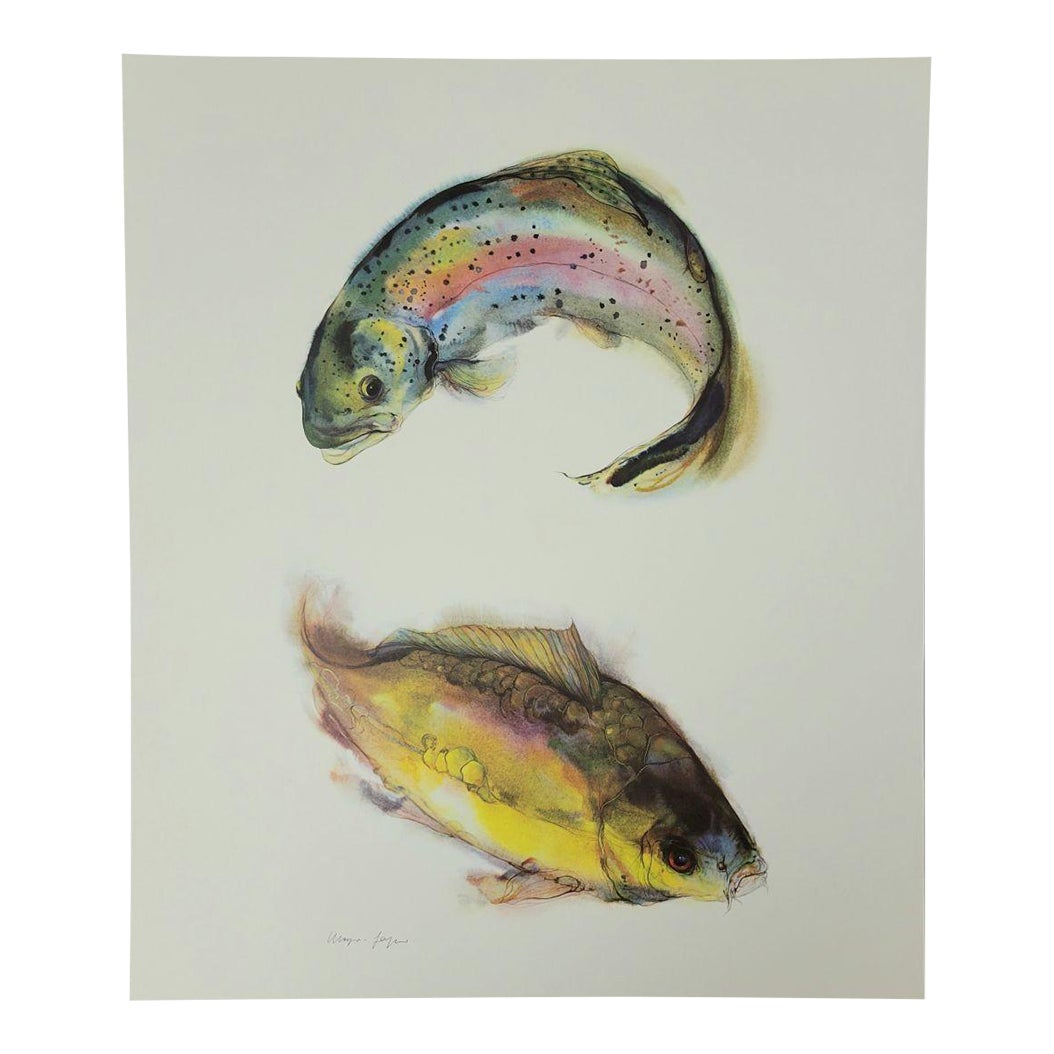 Original Watercolor of Rainbow Trout and Mirror Carp by Warren T. Payne ...