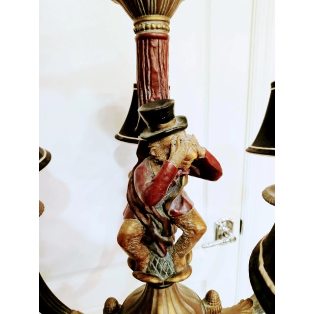 Vintage 5 Light Peeping Monkey Bill Huebee Style Regency Gold Red Black ...