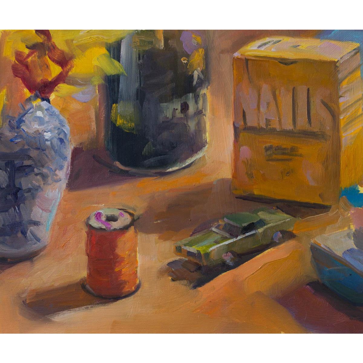 Still Life Orange Spool Oil Painting | Chairish