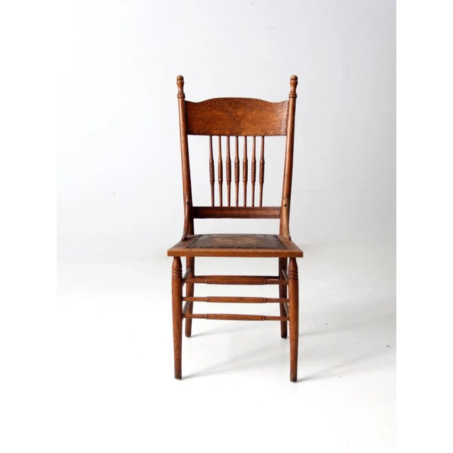 Antique Pressed Back Chair With Leather Seat | Chairish