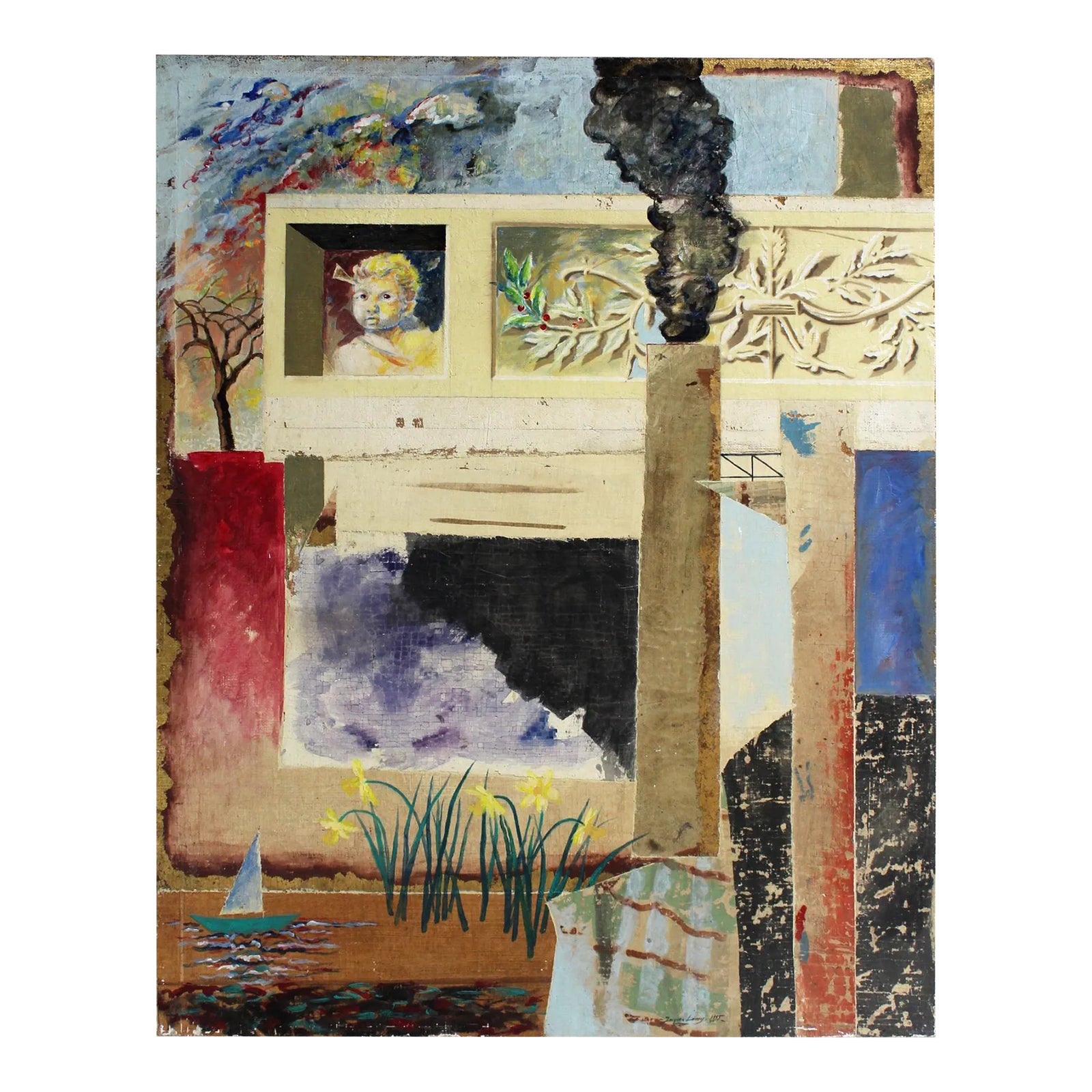 Surrealist Mixed Media Painting by Artist Jacques Lamy | Chairish