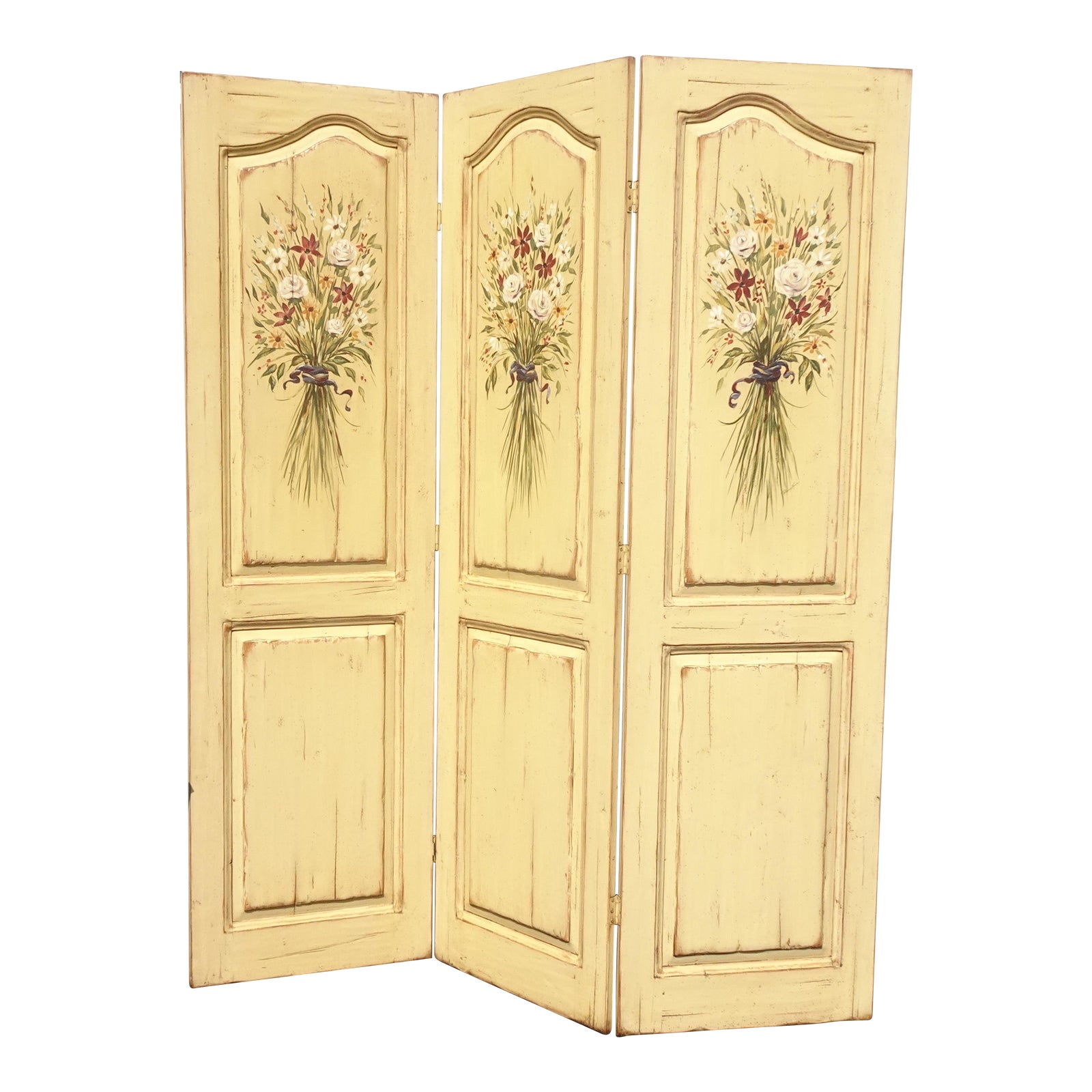 Vintage Maitland Smith Style Yellow French Country Room Divider 3 Panel ...