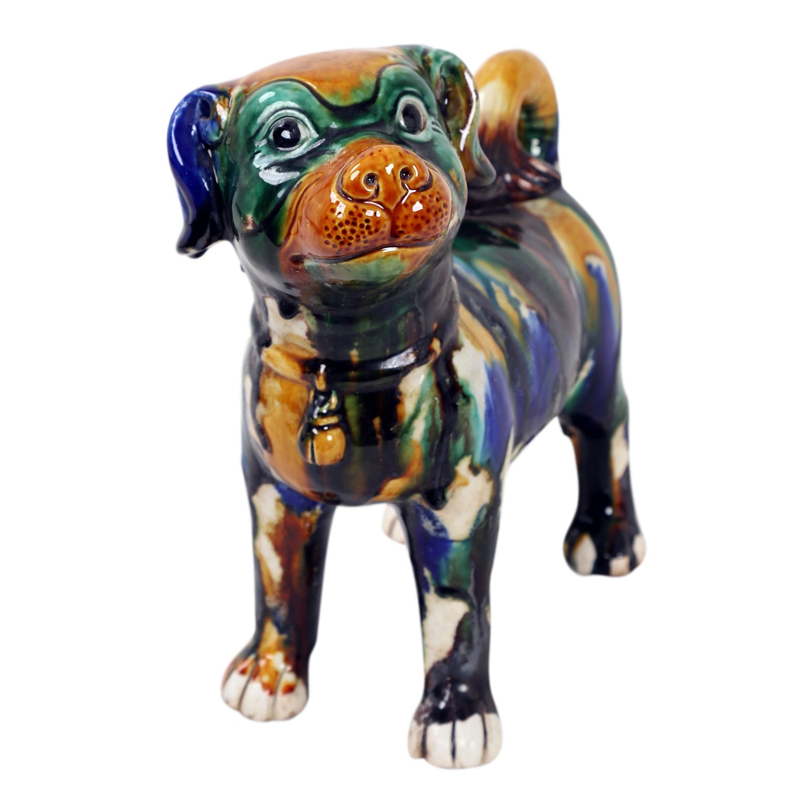 Early 20th Century Antique Multi-Colored Fu Dog Sculpture | Chairish