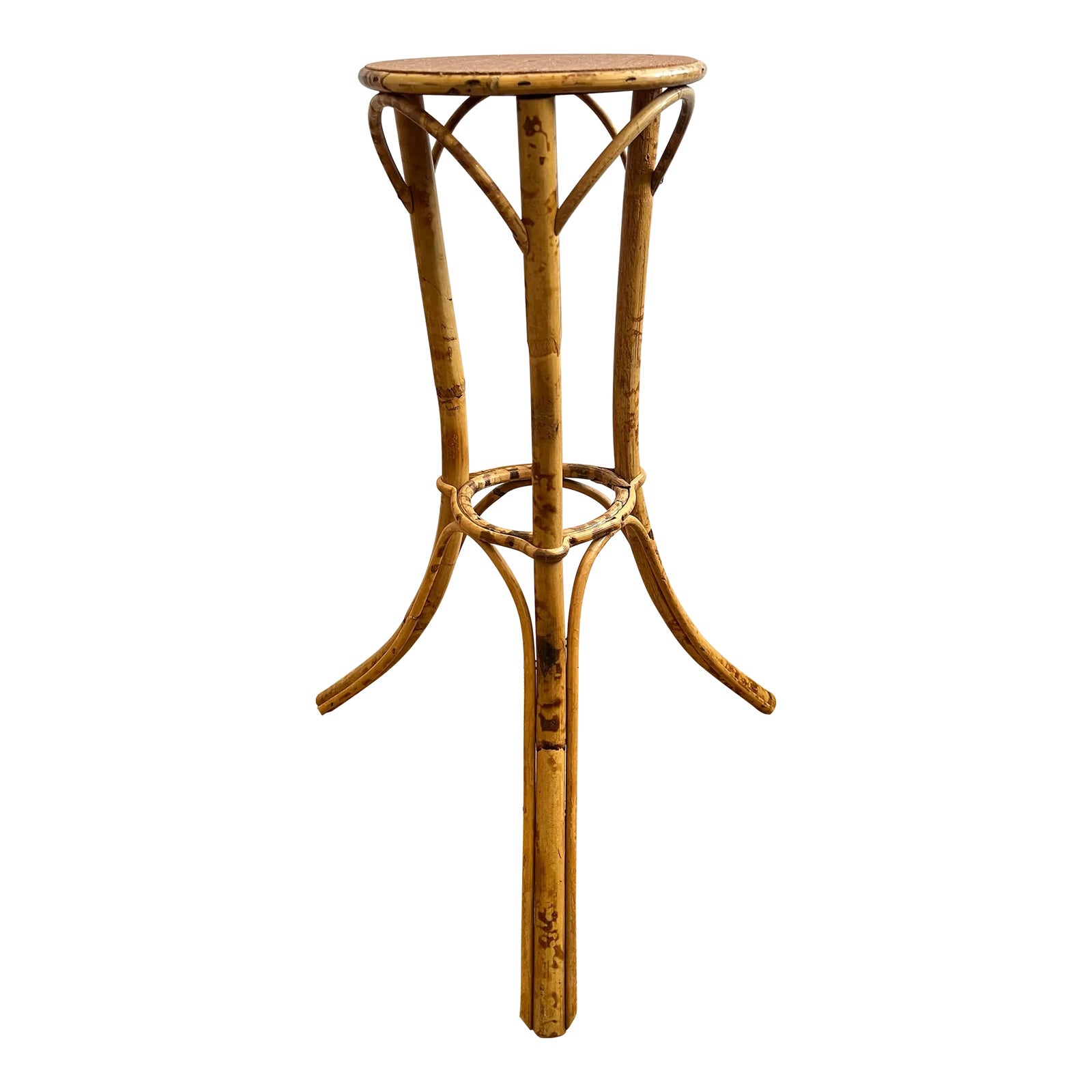 1970s Tri-Leg Tortoiseshell Bamboo Drink Table or Plant Stand | Chairish