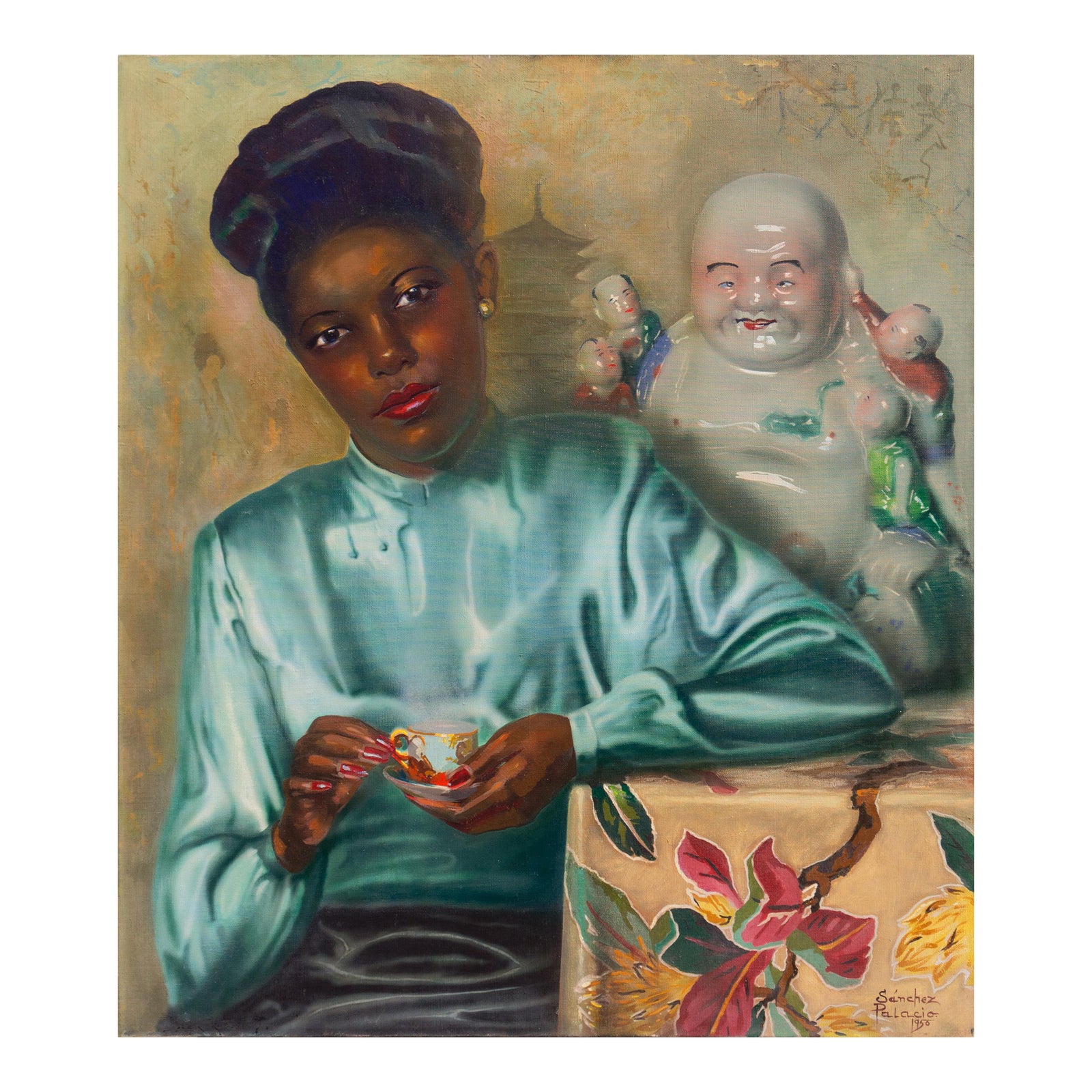 'Young Woman' by Sanchez Palacio, 1950, Mid-Century Chinoiserie ...