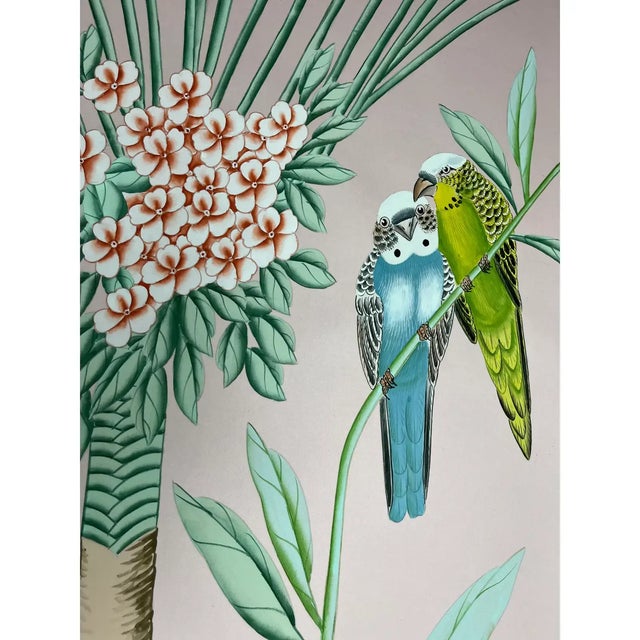 Palm Tree Chinoiserie Murals Hand Painted Wallpapers - 8 Panels | Chairish