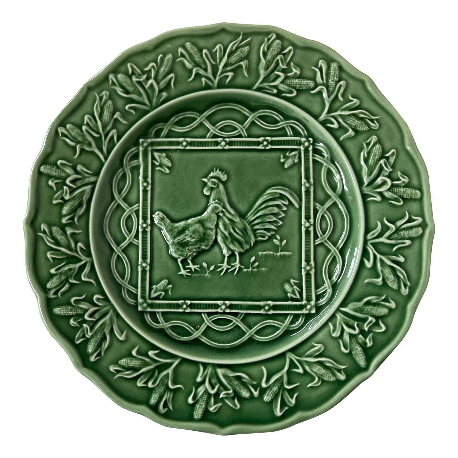 Vintage Bordallo Pinherio Green Majolica Chicken Design Plate ...