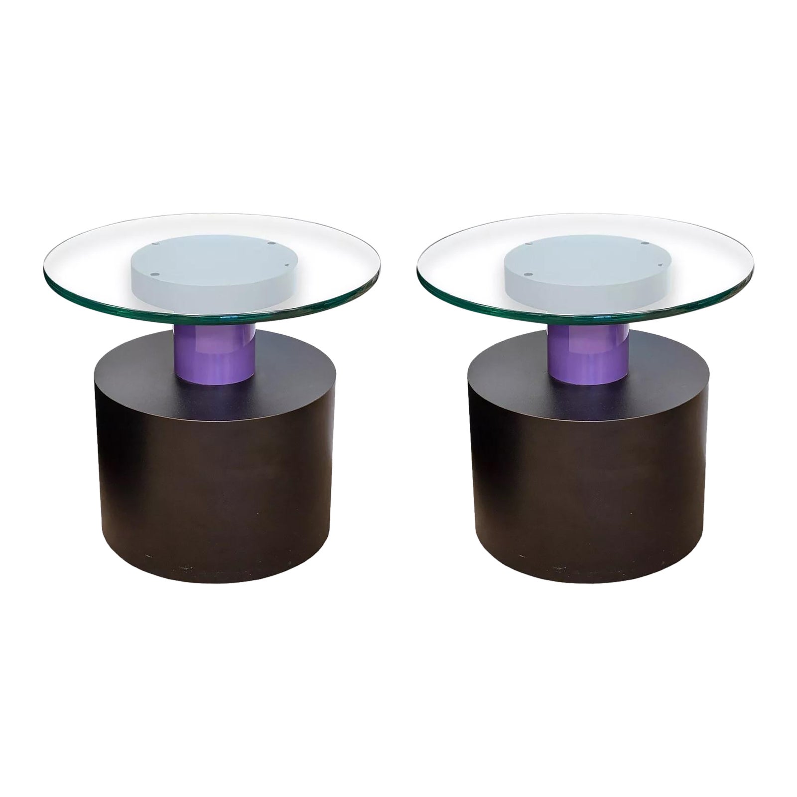 Memphis Style Postmodern Black Purple and Circular Glass Side End ...