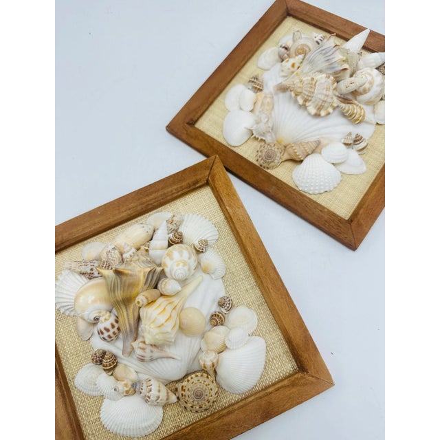 Vintage Coastal Handmade Shell Plaques, a Pair | Chairish