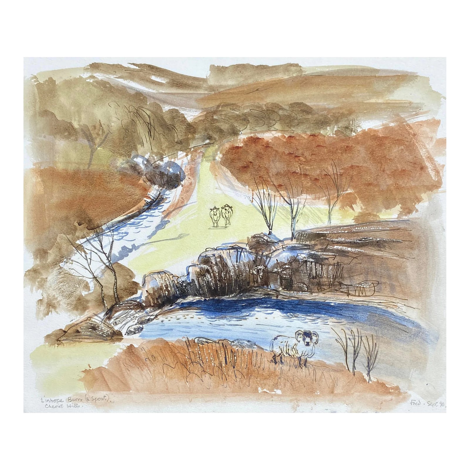1990 Fred Atkinson Linhope Burn English Watercolor | Chairish