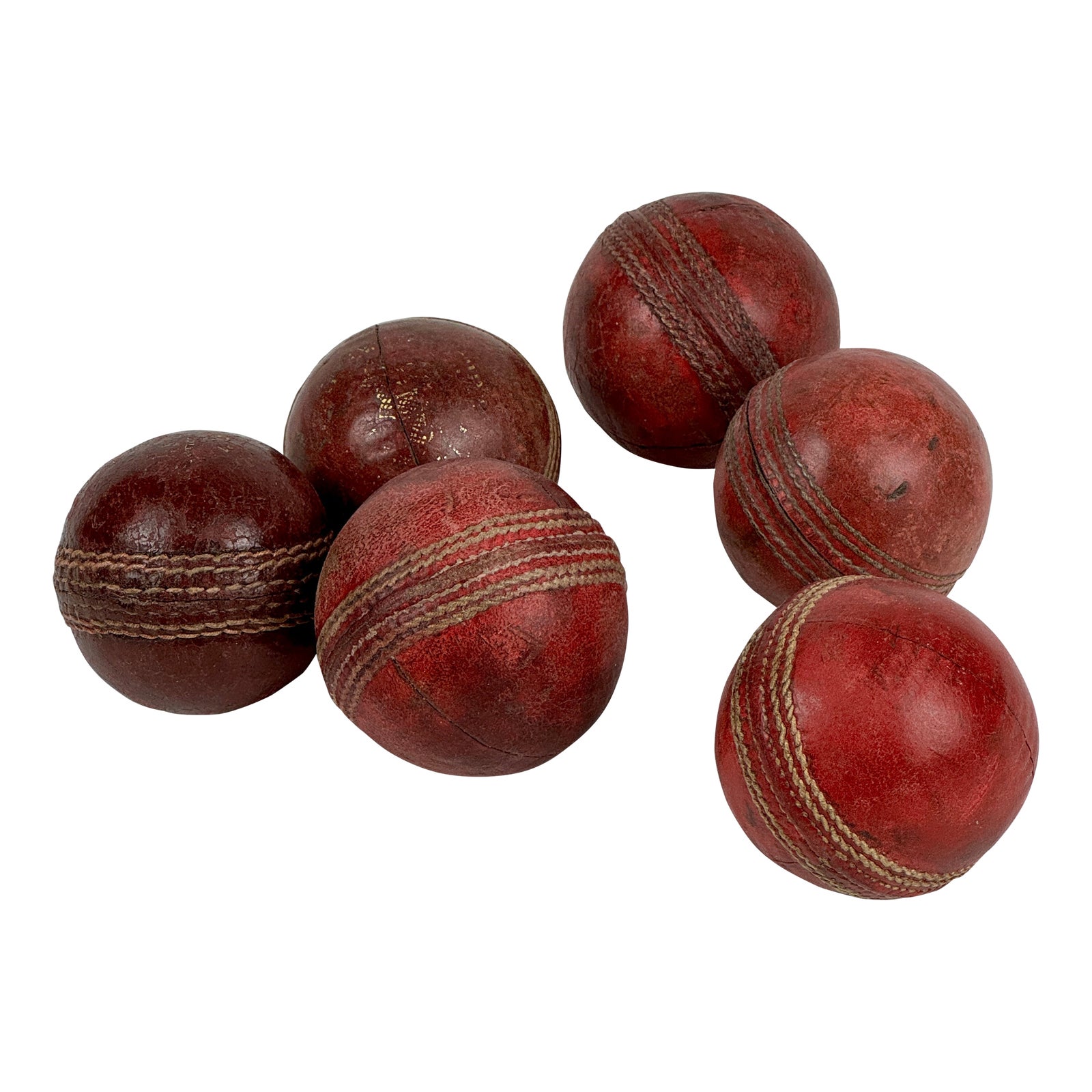 Set of 6 Antique English Leather Hand-Stitched Cricket Balls Collection ...