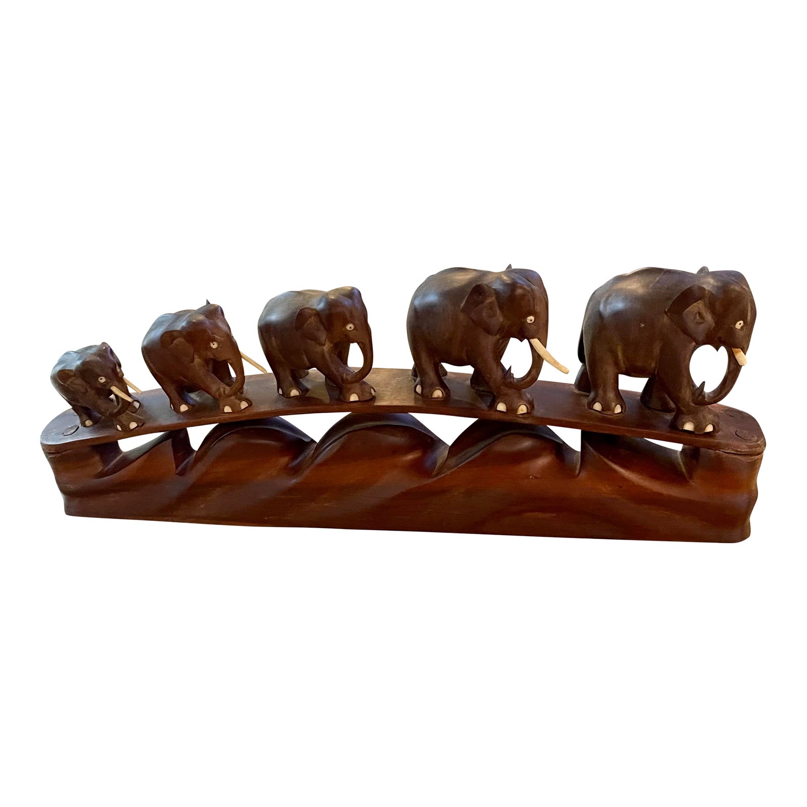 1960s Carved Teak Elephant Bridge Sculpture | Chairish