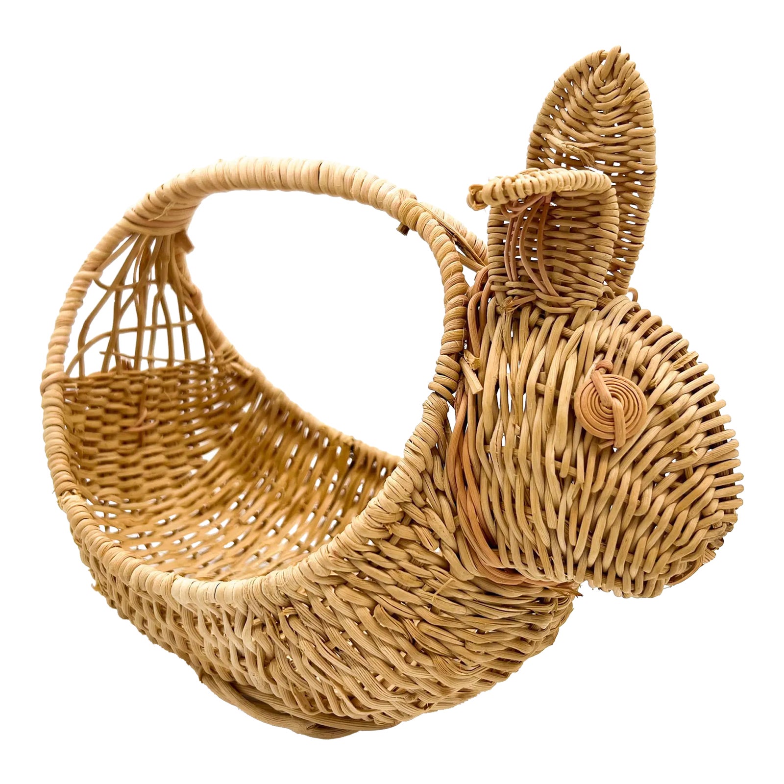 Late 20th Century Vintage Boho Chic Wicker Rabbit Bunny Basket | Chairish