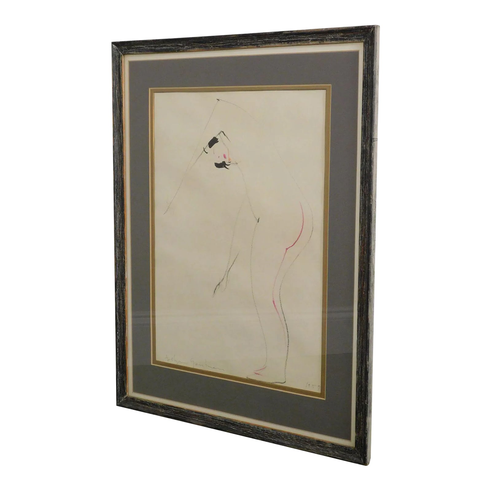 Dolya Goutman Mid Century Modern Framed Sketch of a Woman 1959 | Chairish
