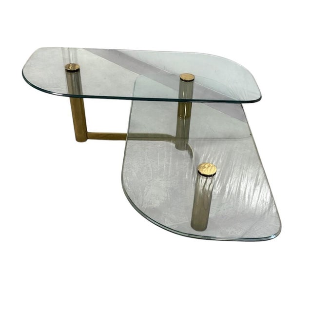 Vintage Postmodern 1970's Brass and Glass 2-Tier "L" Shaped Coffee ...