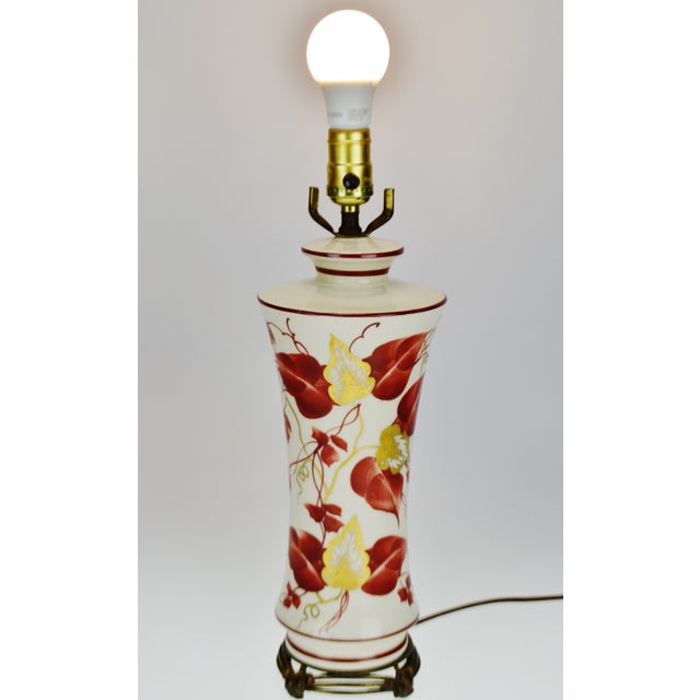Vintage Hand Painted Mid Century Porcelain Table Lamp - Signed | Chairish