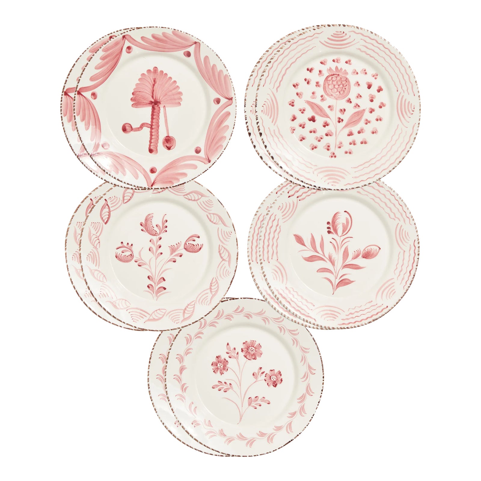 Casa Nuno Pink and White Dinner Plates, Mixed Patterns, Set of 10 ...