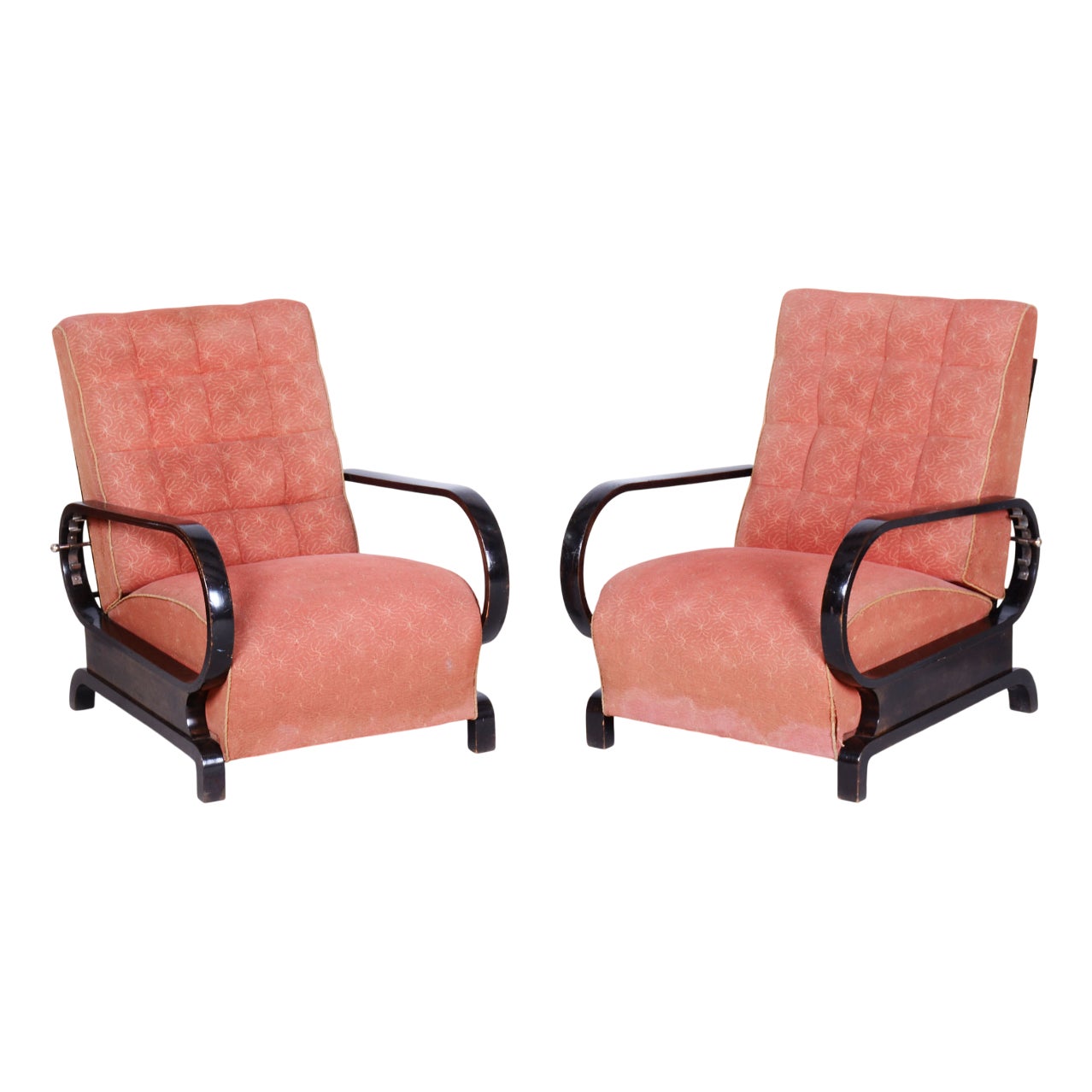 Set of Art Deco Reclining Armchairs attributed to Halabala for Up Závody, Czech, 1920s | Chairish